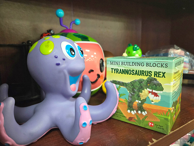 Childhood nostalgia in plastic form. That purple octopus and T-Rex building set are just waiting to spark imagination in their second life.