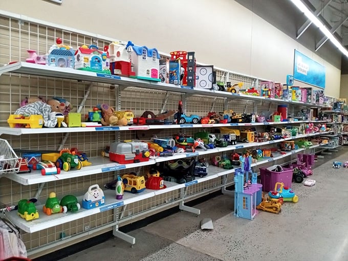The toy aisle explodes with colors and possibilities, where childhood dreams cost less than your morning coffee run.