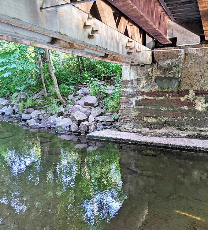 The underside reveals the bridge's secret strength&mdash;stone foundations that have withstood floods, freezes, and the occasional overweight delivery truck for nearly two centuries.