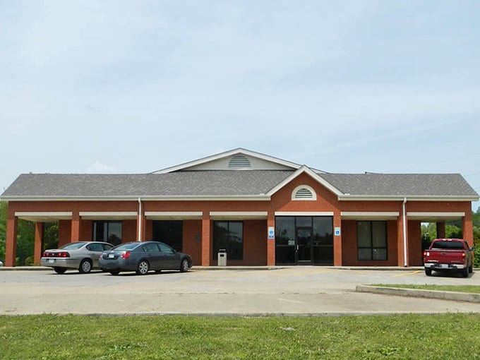 This unassuming brick building houses more small-town dreams and services than you'd expect from its modest exterior.
