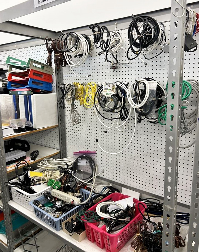 Cable chaos transformed into organizational brilliance—every cord you didn't know you needed until your remote stopped working.