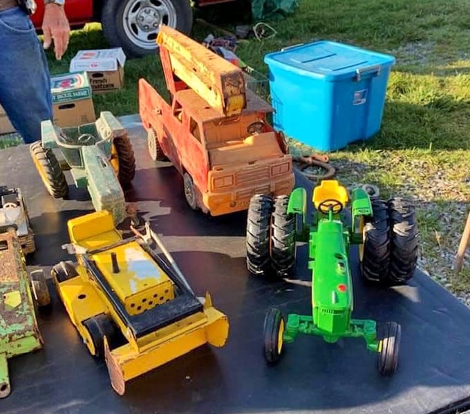 Childhood nostalgia in miniature form. These vintage-style toy tractors and trucks recall an era when playthings were built tough enough to survive multiple generations of imaginative adventures.