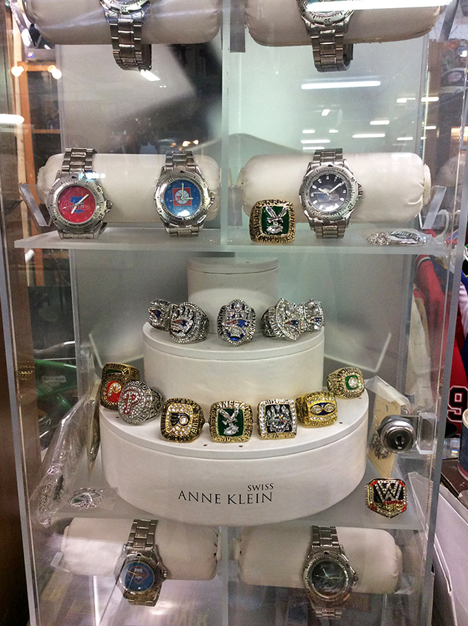 Not just watches and rings, but stories and bling&mdash;championship dreams and timekeeping machines sharing the same display case.