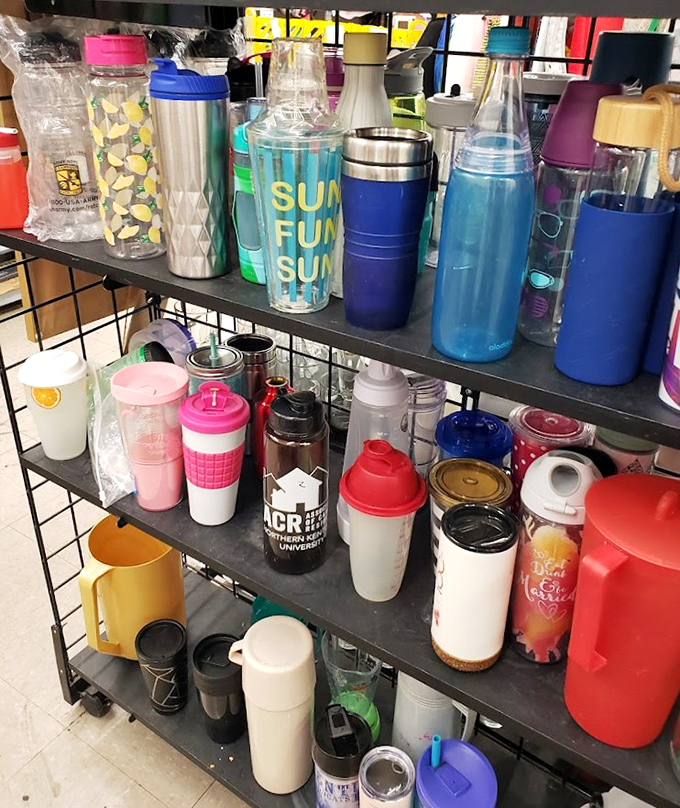 Water bottles in every color imaginable, because hydration should match your mood and your outfit.