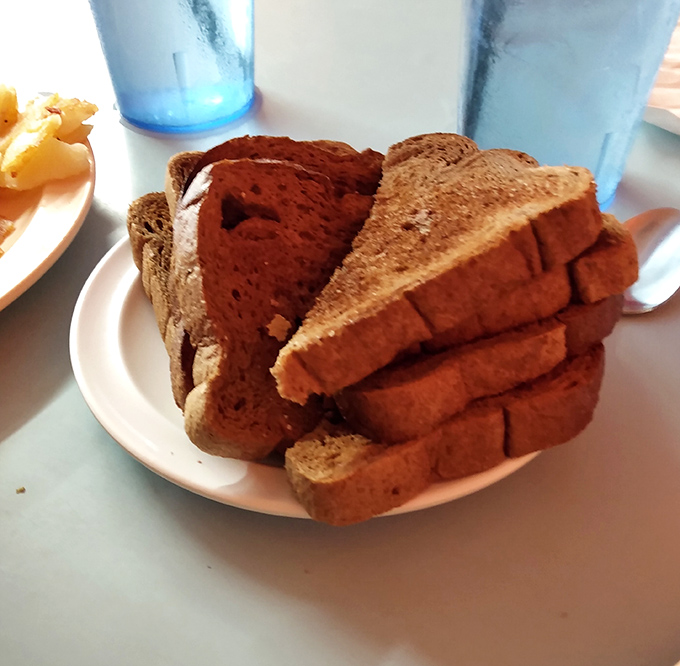 Toast so perfectly stacked it could be an art installation. The kind of bread that makes you wonder why anyone invented avocado toast.