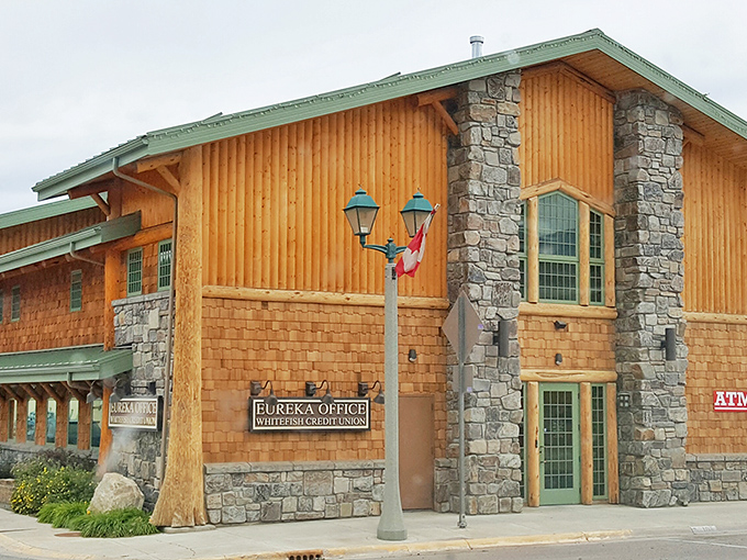 The Whitefish Credit Union building looks like what would happen if a luxury mountain lodge and a bank had an architectural love child.