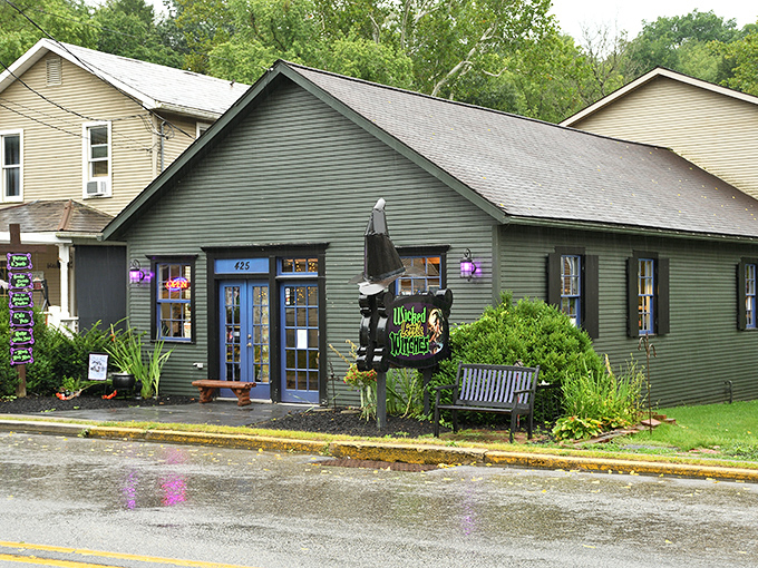 Wicked Little Witches shop casts a spell of enchantment with its vibrant blue door. Even skeptics might believe in magic after browsing inside.