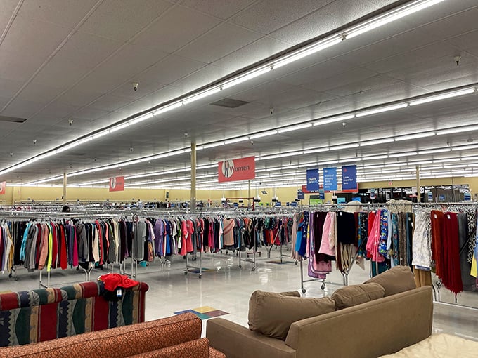 The women's clothing section stretches to the horizon, a sea of potential new outfits just waiting to be discovered.