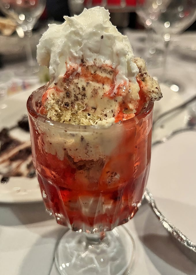 A parfait that's dressed better than most people at prom &ndash; layers of color and texture that promise a grand finale.