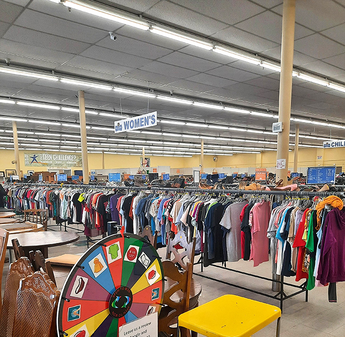 The women's clothing section goes on forever, like a fashion lover's version of Narnia but warmer.