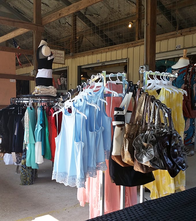 Fashion finds hang in colorful rows, where vintage meets modern and yesterday's styles wait for their inevitable comeback moment.