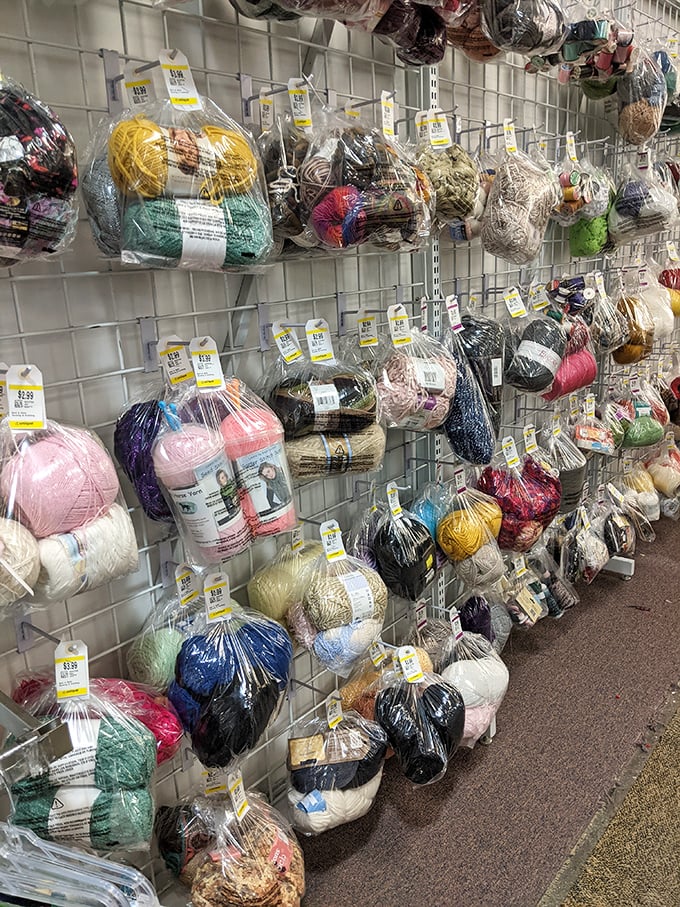Crafters' heaven: where abandoned yarn projects find new purpose. These colorful balls of possibility are someone's future winter scarf or holiday gift.