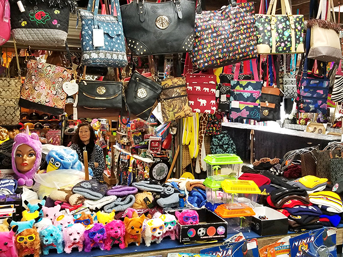 Sensory overload in the best possible way. This explosion of color and texture offers everything from plush toys to handbags for the discerning bargain hunter.