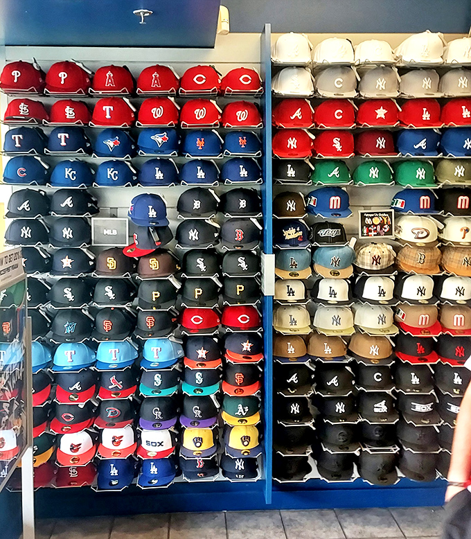 Baseball cap nirvana for sports fans. Whether you're team Yankees or Cardinals, your head can declare allegiance while your wallet remains relatively unscathed.