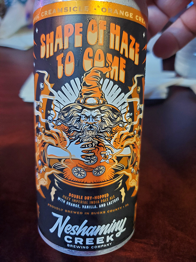 Neshaminy Creek's "Shape of Haze to Come" &ndash; because sometimes your beer should be as colorful and characterful as the conversation at your table.