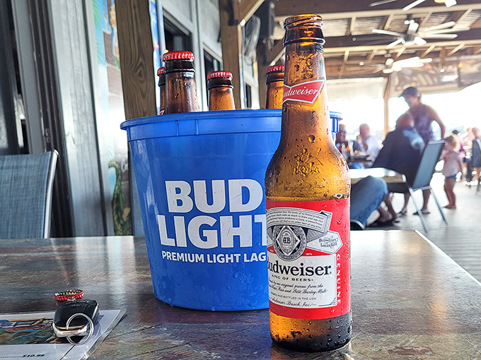 Nothing pairs with seafood quite like an ice-cold beer in a blue bucket &ndash; Florida's version of fine dining stemware.