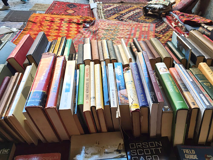 Books that have already been loved once, waiting for their second chapter with you. Spot that Orson Scott Card peeking out?