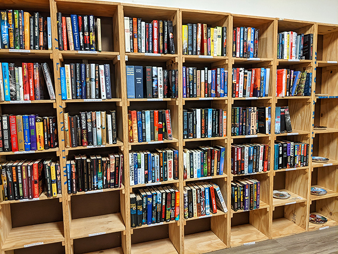 Books organized with care&mdash;a bibliophile's playground where literary treasures await at prices that won't require a second mortgage.