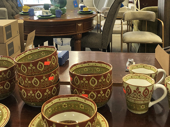 Bowls and mugs with patterns your grandmother would approve of, at prices she'd definitely love.