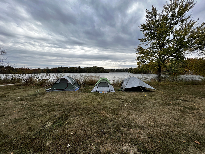 Three tents, one spectacular lakeside view &ndash; camping doesn't get more picture-perfect than this moody sky masterpiece.