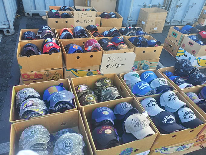 Baseball cap heaven! Oakland pride on full display with enough headwear options to outfit several teams&mdash;and their fans.