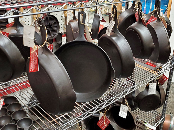 Cast iron cookware that's outlived several generations of cooks. These pans have probably fried more eggs than all the diners in Oregon combined.