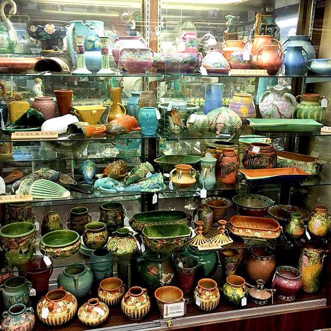 Pottery paradise in every earthy hue imaginable. Each piece represents someone's artistic vision, preserved for decades and waiting for a new home.