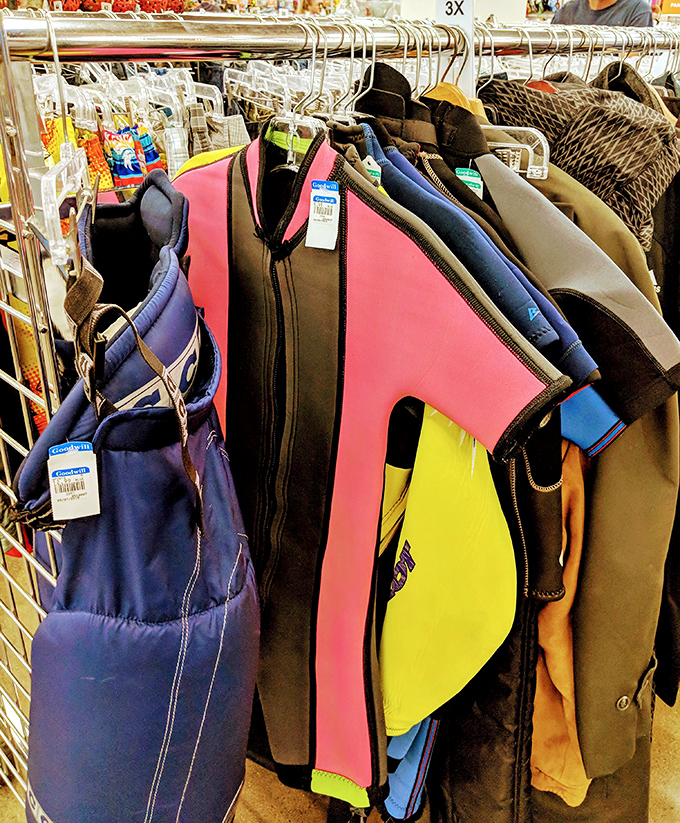Wetsuit wonderland! Pacific Northwest adventurers know Goodwill's secret stash of barely-used gear for those impulsive "let's try paddleboarding" moments.