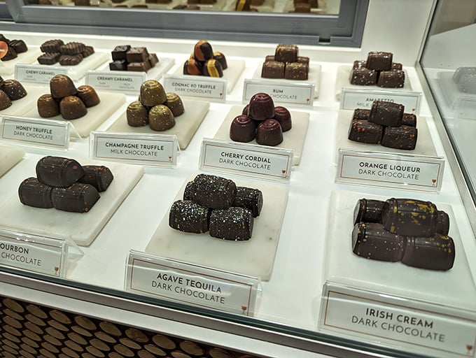 Chocolate artistry on display&mdash;from champagne truffles to tequila-infused delights. A glass case of emotion for anyone with a sweet tooth.