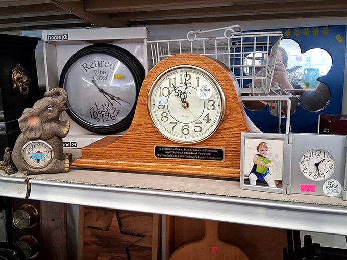 Time pieces tick away bargain opportunities, from retirement clocks to wooden mantlepiece treasures marking life's precious moments.