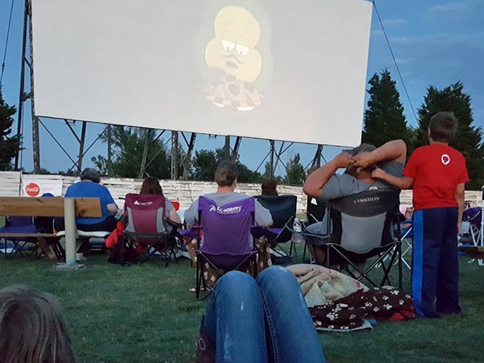 Lawn chairs form a front-row experience as moviegoers settle in, proving that sometimes the best theater seats aren't seats at all.