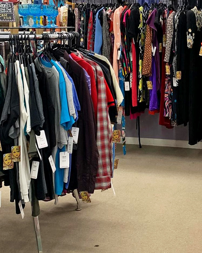 Vintage fashion awaits its second act on crowded racks. Yesterday's trends hang patiently, knowing fashion always comes full circle eventually.