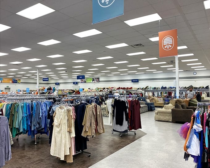 The formal wear section stands ready for life's big moments&mdash;where wedding dresses and prom gowns get their second chance at making memories.