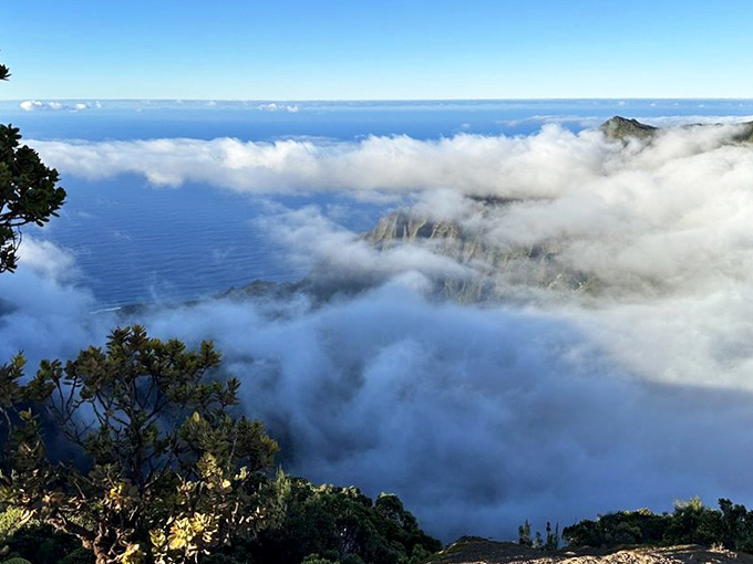 The famous "cloud flip" at Kokeʻe&mdash;where you can literally stand above the weather and feel smugly superior to everyone stuck in the rain below.