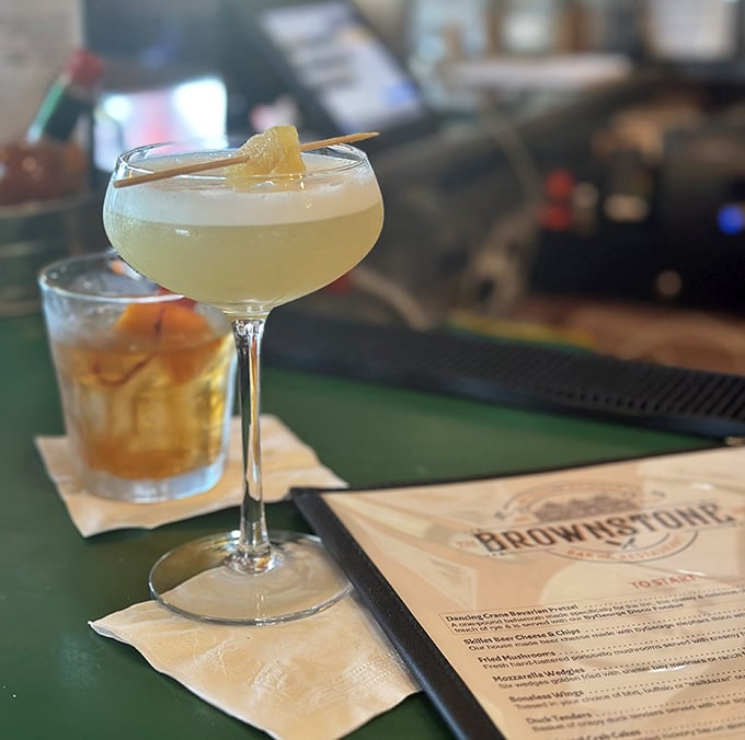 Cocktails at The Brownstone don't need neon colors or smoke effects&mdash;just honest craftsmanship and a napkin bearing the promise of good things to come.