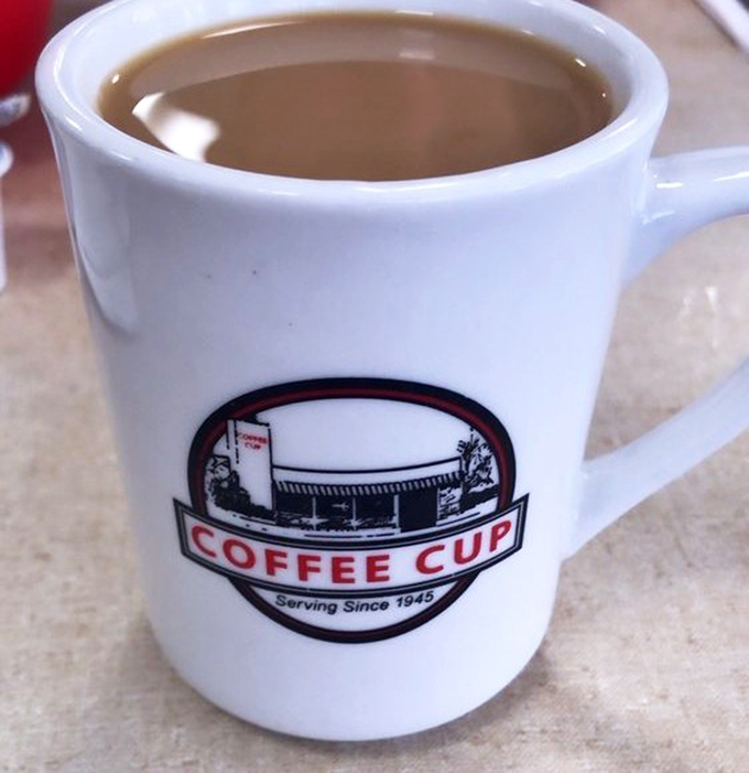 The namesake coffee served in a mug that's seen decades of refills. No fancy latte art needed when the coffee itself tells a story.