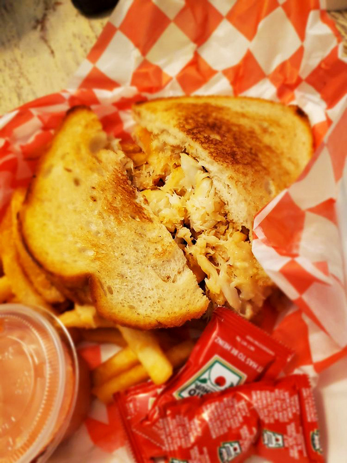 The crab melt achieves that perfect balance of golden-toasted bread and sweet, delicate crabmeat that makes you wonder why you'd eat anything else.