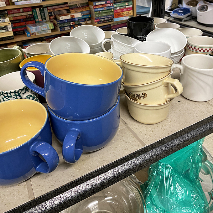 Coffee mugs with personality&mdash;because your morning brew tastes better when served with a side of thrifty satisfaction and vintage charm.