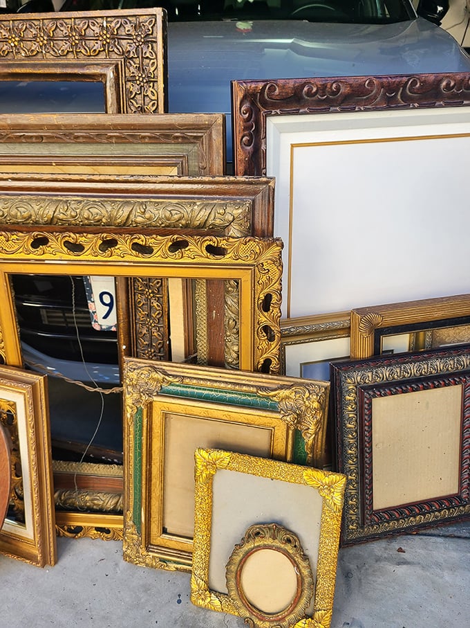 Frame treasure trove! Like a museum gift shop exploded, these ornate borders are just waiting to embrace your family photos or flea market art finds.