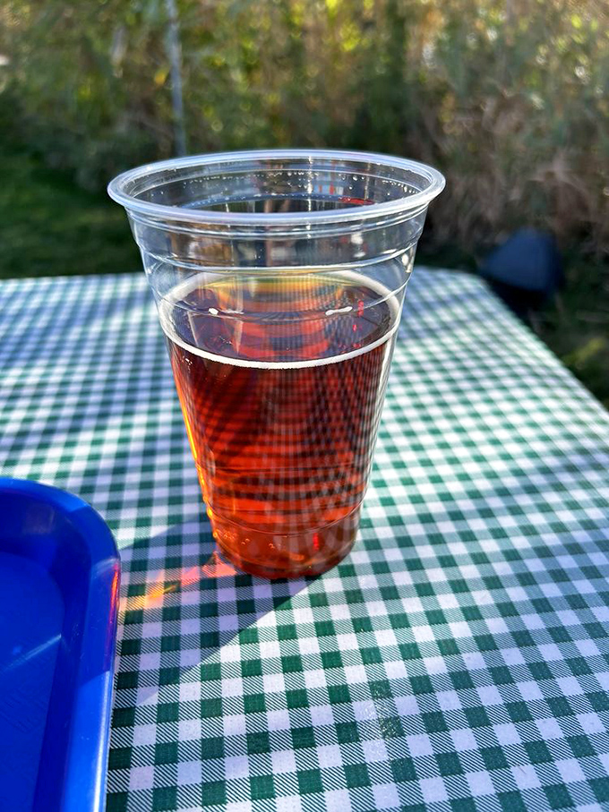 A cold beer on a checkered tablecloth&mdash;sometimes the simplest pleasures are the most profound. Summer in liquid form.