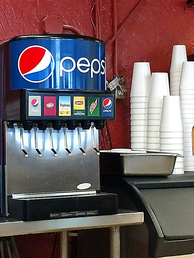 The classic soda fountain setup &ndash; because what pairs better with perfect fried chicken than an ice-cold fountain drink?