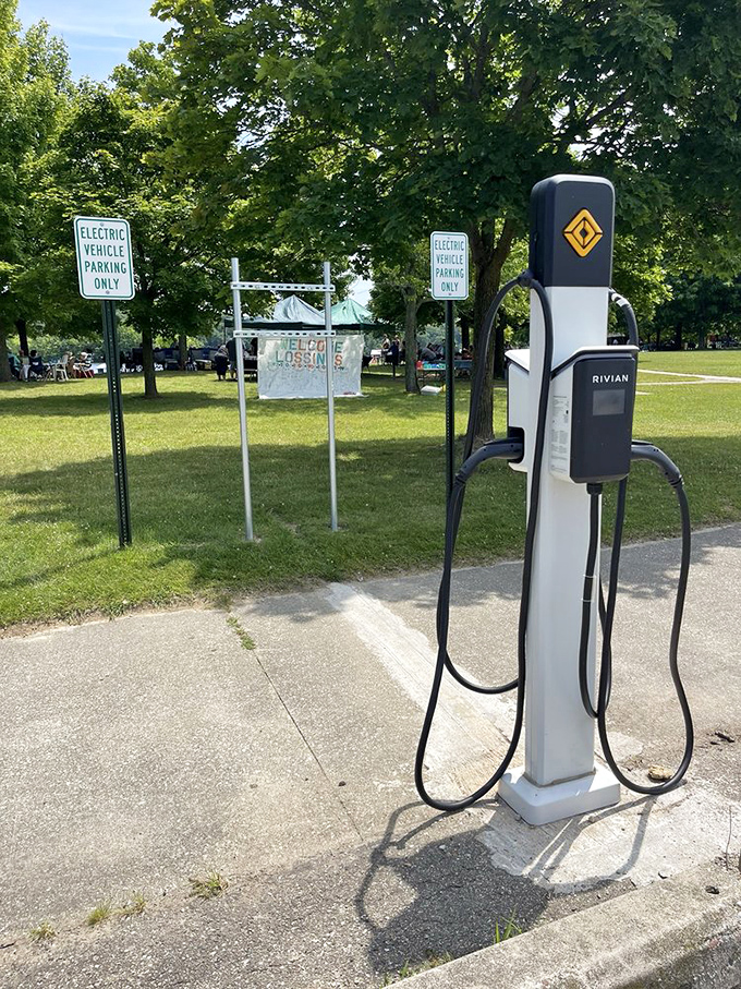 Modern conveniences meet nature when your electric vehicle can fuel up while you fuel your soul with lake views.