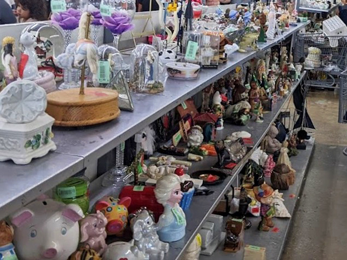 Figurine fantasia – where yesterday's knickknacks await the perfect windowsill for their renaissance. One person's clutter becomes another's collection.