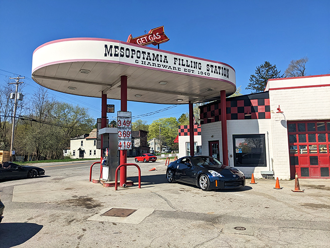 The Mesopotamia Filling Station sports vintage style with its retro signage, making refueling feel less like a chore and more like stepping into a time machine with better gasoline.