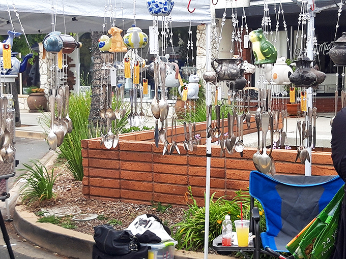 Wind chimes crafted from yesterday's silverware create music that sounds suspiciously like your grandmother calling you in for dinner on a summer evening.