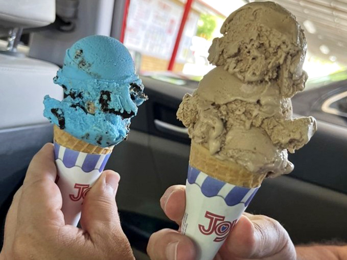 Blue and coffee ice cream cones held aloft like Olympic torches &ndash; proof that sometimes the best dining experience is the one you can hold in your hand.