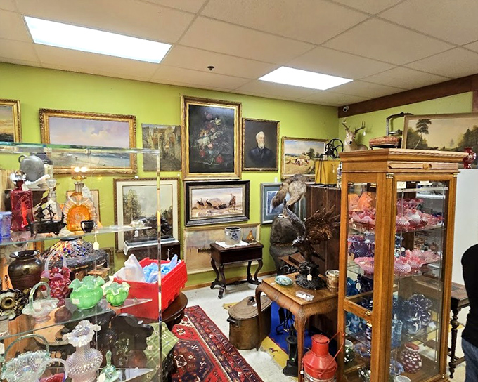 Gallery walls that would make any interior designer swoon. Each painting and curio cabinet competes for your attention&mdash;and possibly your wallet.