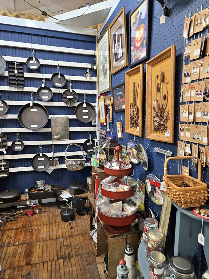 Cast iron paradise where cooking implements tell stories of Sunday suppers and secret recipes. These pans have forgotten more about flavor than non-stick will ever know.