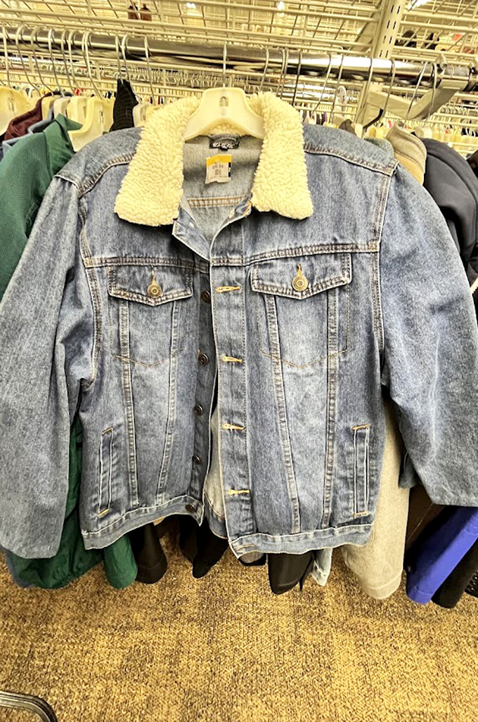 This sherpa-collared denim jacket isn't just clothing - it's a time machine to the '90s, priced less than your morning latte.