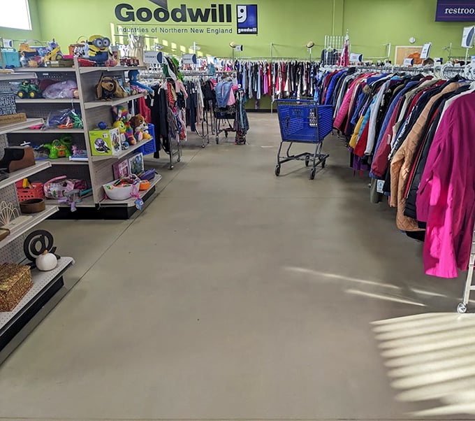 Red jackets hang like bargain flags of victory, ready to warm someone through Maine's enthusiastic winter months.